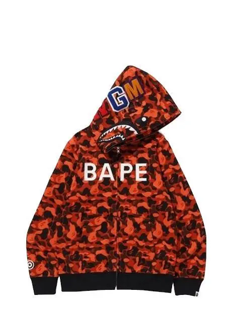 A BATHING APE X Xo Camo Shark Full Zip Hoodie - Orange/black