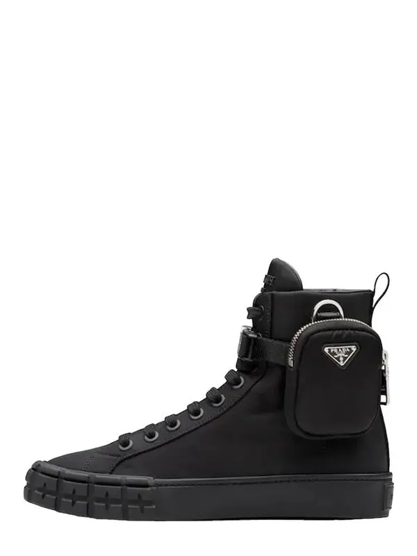 Prada Wheel Re-nylon High Top Sneakers - Black/silver