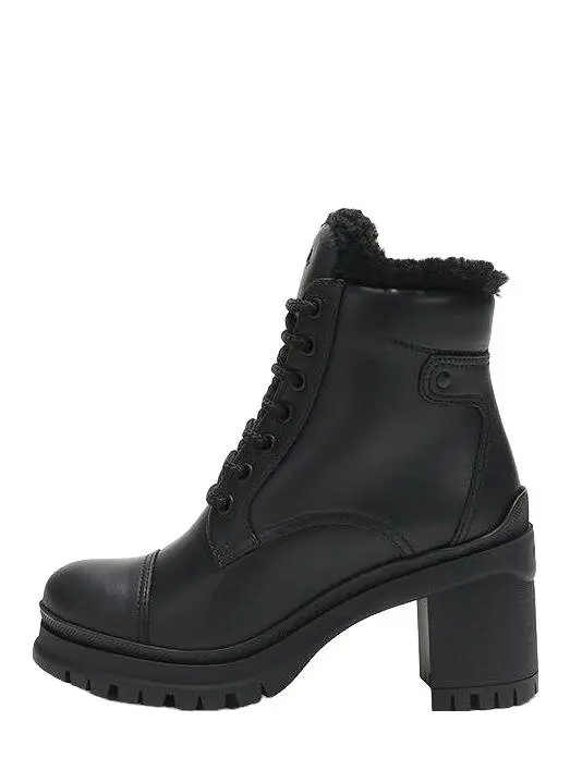 Prada Fur-lined Lace-up Ankle Boots - Black