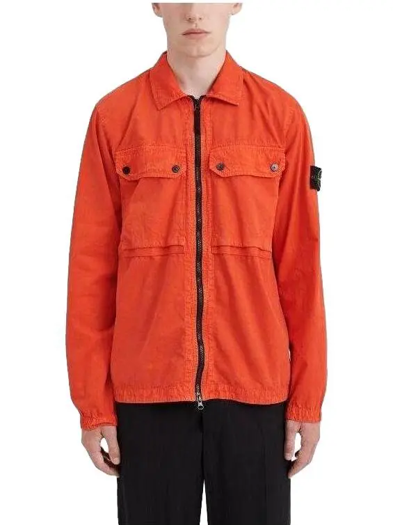 Stone Island Gd Cotton Zip Overshirt 'orange Red - Orange/red