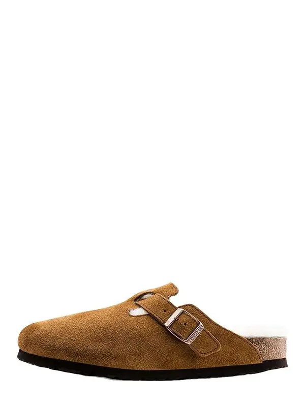 BIRKENSTOCK Boston Fur Suede Mink Clogs - Brown