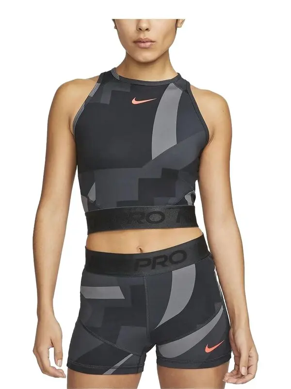 Nike Pro Dri-fit Cropped Training Tank Top - Black/dark Smoke Grey/bright Crimson