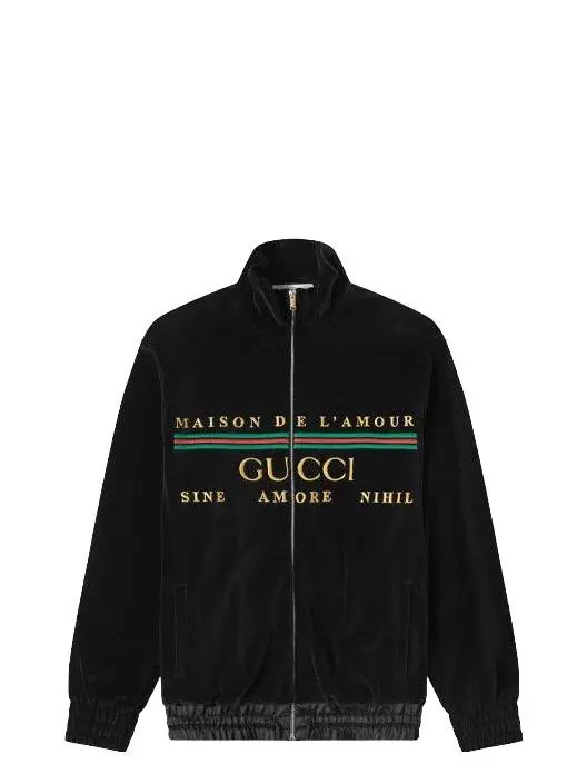 Gucci Chenille Embroidered Zip-up Jacket - Black