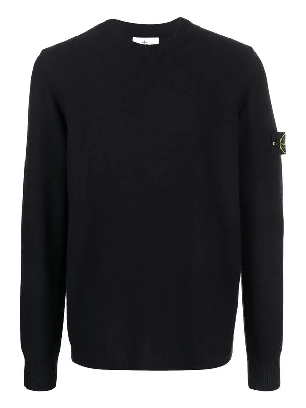 Stone Island Logo Patch Crewneck Sweatshirt - Black