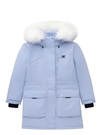 NEW BALANCE Logo Hooded Parka Jacket - Light Blue/white