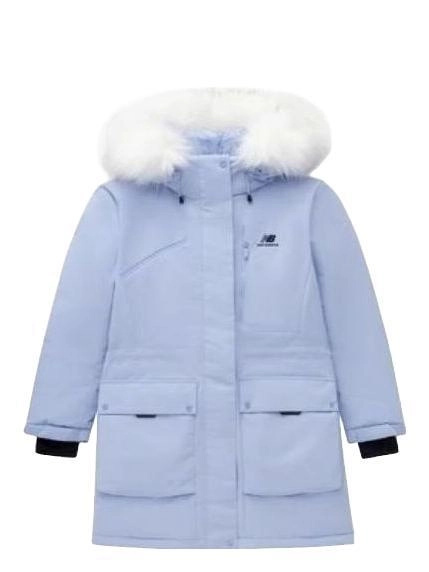 NEW BALANCE Logo Hooded Parka Jacket - Light Blue/white