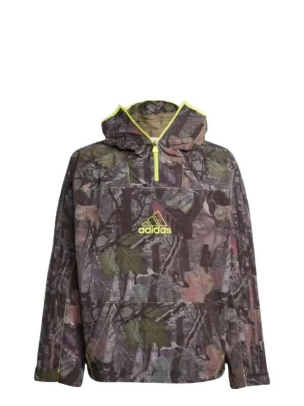 Adidas Camouflage Print Hooded Half-zip Jacket - Green/black