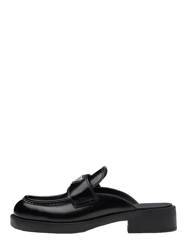 Prada Brushed Leather Mules - Black