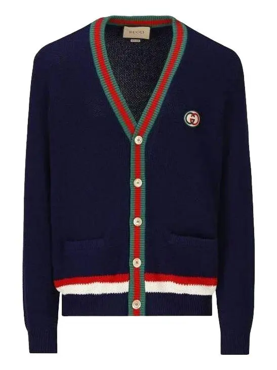 Gucci Logo Embroidery Cardigan - Blue