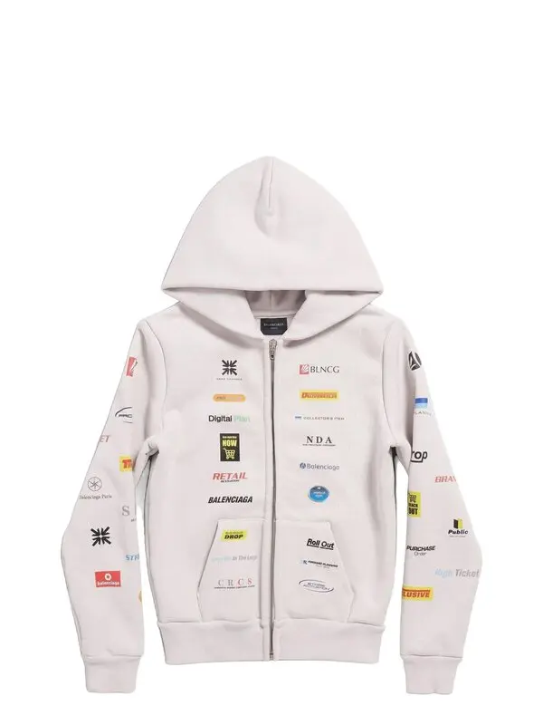 Balenciaga Business English Full Zip Hoodie - Off White
