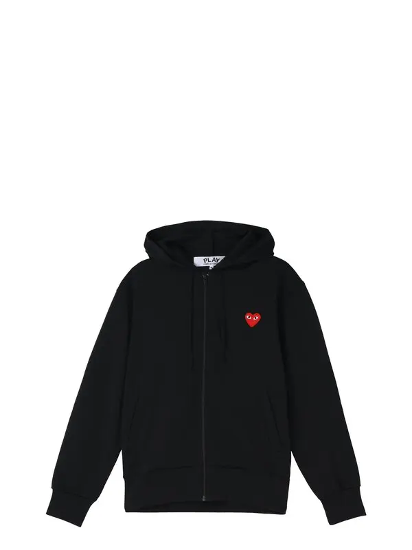 Play Comme Des Garcon Heart Logo Zip-up Hoodie - Black