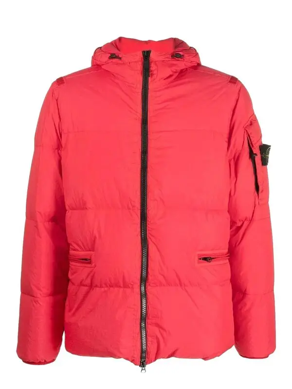 Stone Island Crinkle Reps Down Jacket - Red