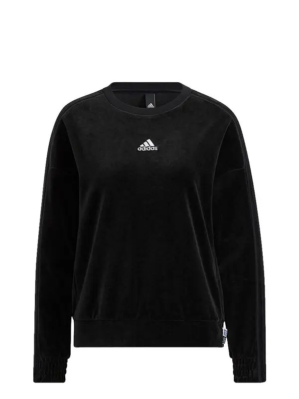 Adidas Velour Crewneck Sweatshirt With Logo - Black