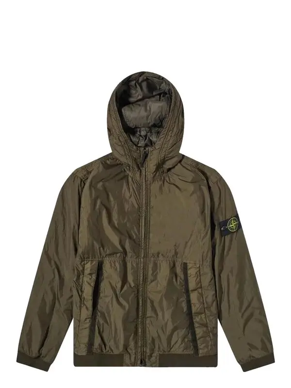 Stone Island Logo Patch Hooded Track Jacket - Olive Green