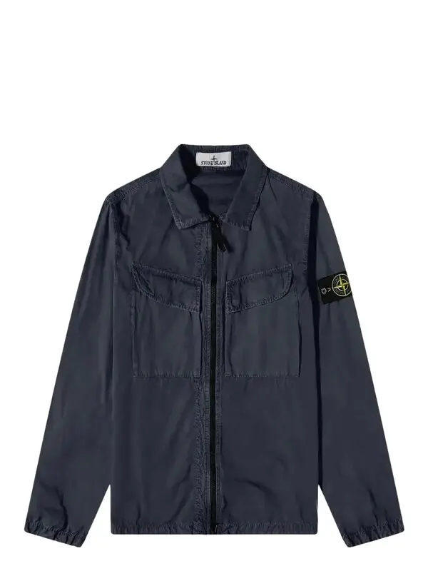 Stone Island Brushed Cotton Canvas Zip Overshirt - Navy