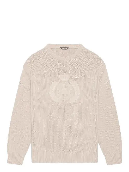 Balenciaga Bb Laurel Crown Logo Crewneck Knitted Sweater - Beige