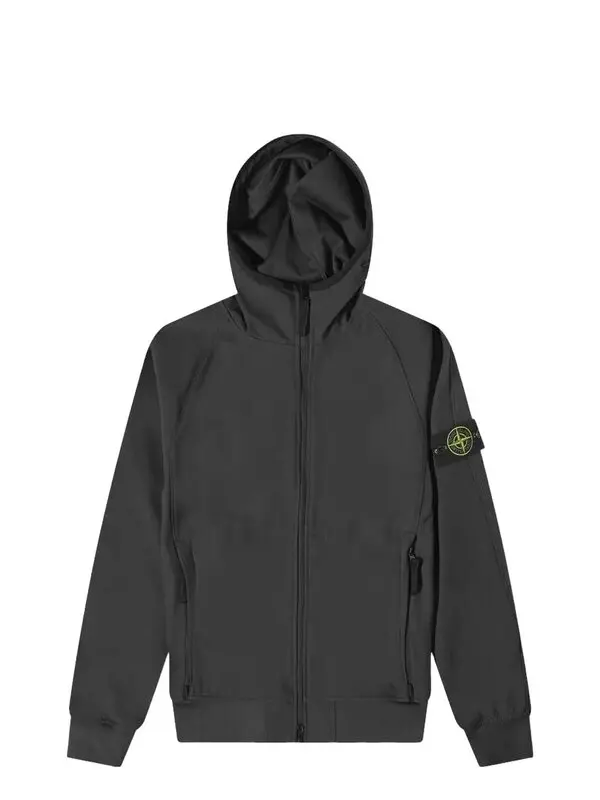 Stone Island Light Soft Shell Hooded Jacket - Black