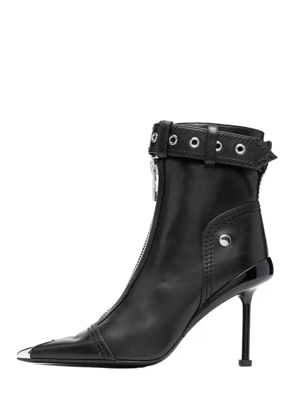 Alexander McQueen Leather Zip Up Ankle Boots - Black