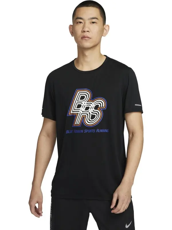 Nike Dri-fit Short Sleeve Running Top - Black/hyper Royal
