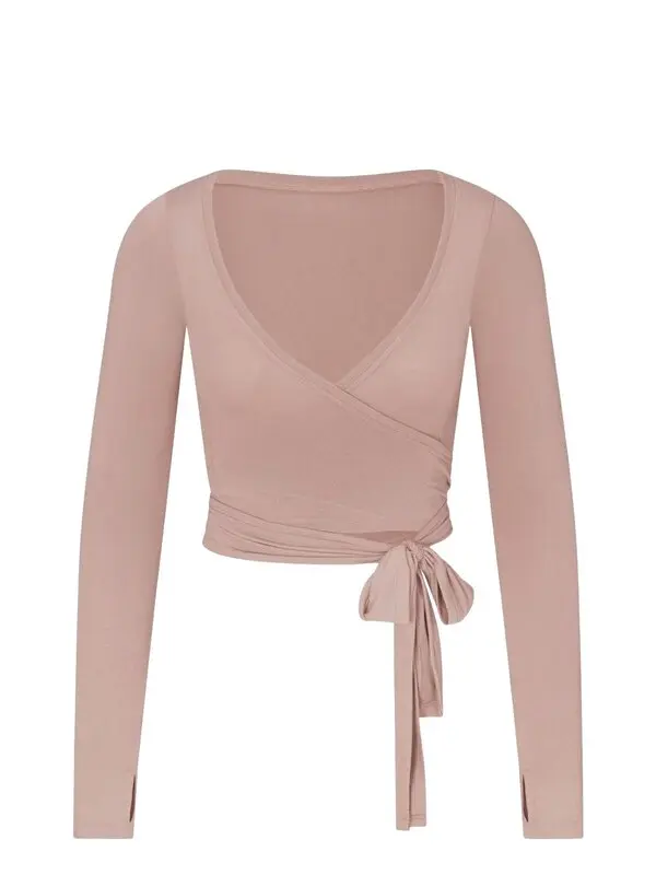 Nike X Skims Stretch Knit Wrap Long Sleeve Cropped Top - Himalayan