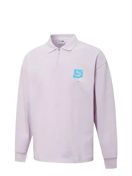 PUMA Graphic Print Quarter Zip Long Sleeve Shirt - Purple