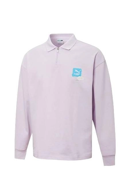 PUMA Graphic Print Quarter Zip Long Sleeve Shirt - Purple