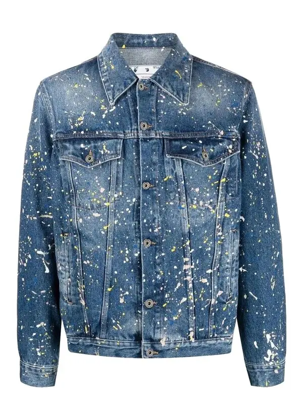 Off-White Denim Paint Splatter Trucker Jacket - Blue