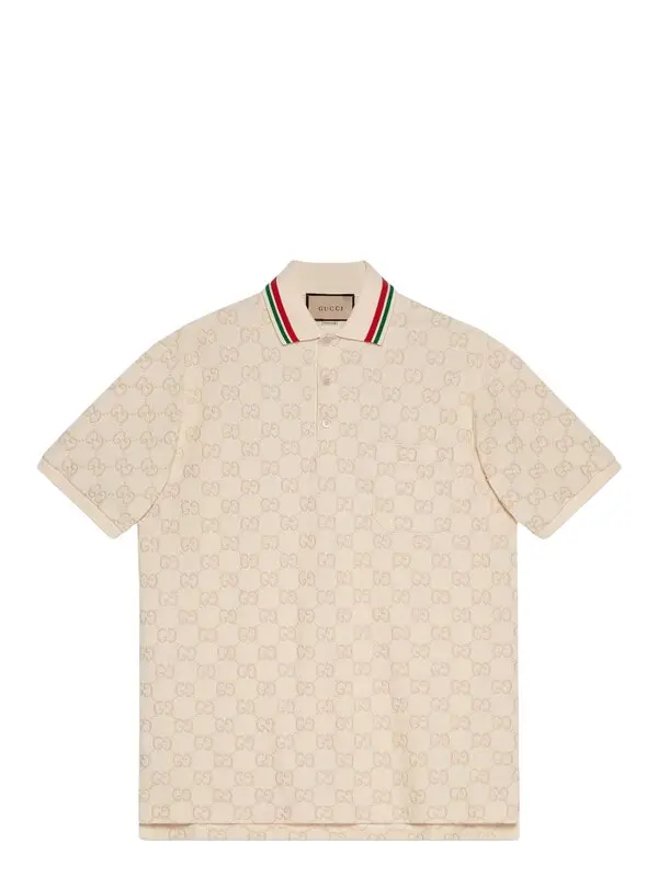 Gucci Cotton Piquet Polo With Gg - Ivory