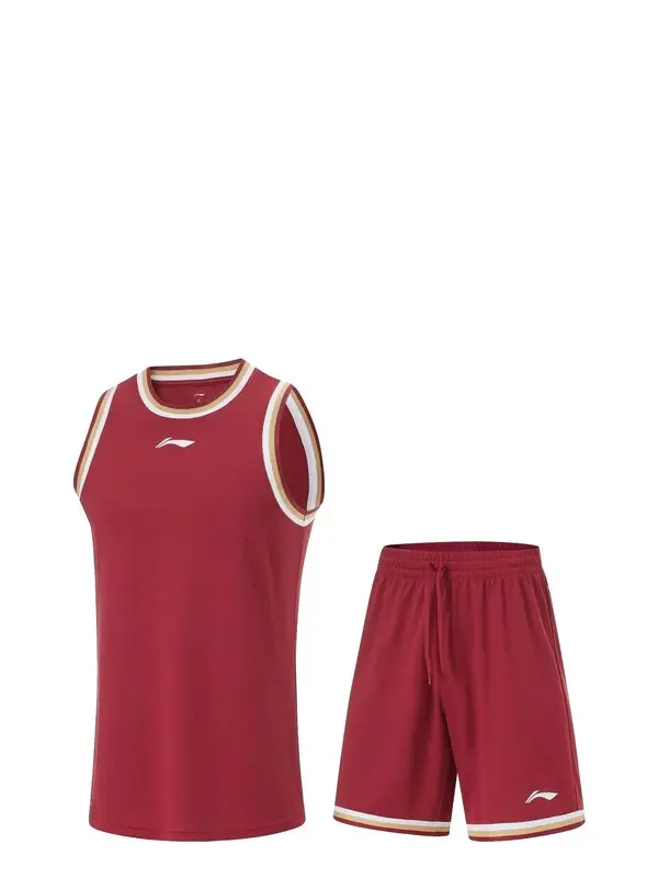 LI-NING Basketball Competition Suit - Red/white/tan