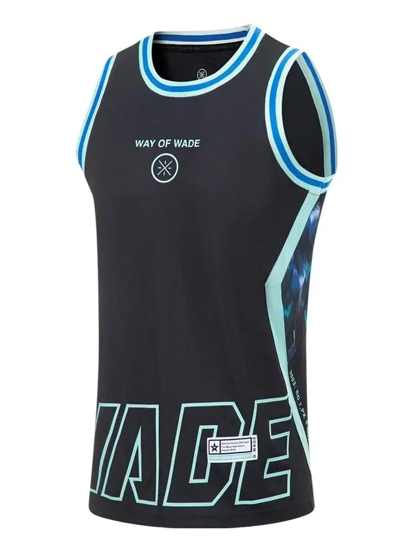 LI-NING Way Of Wade Graphic Basketball Jersey - Black/ocean Wave/feathers Allover Print