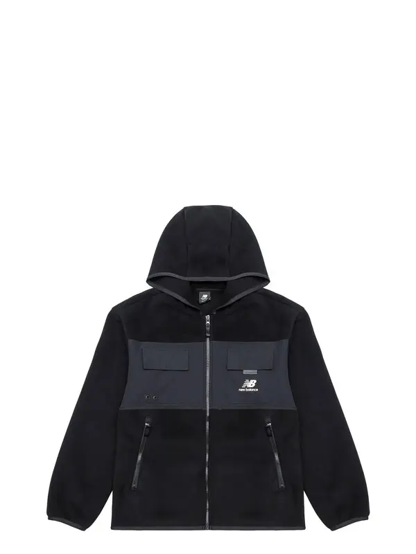NEW BALANCE Hooded Fleece Jacket With Paneled Accents - Black