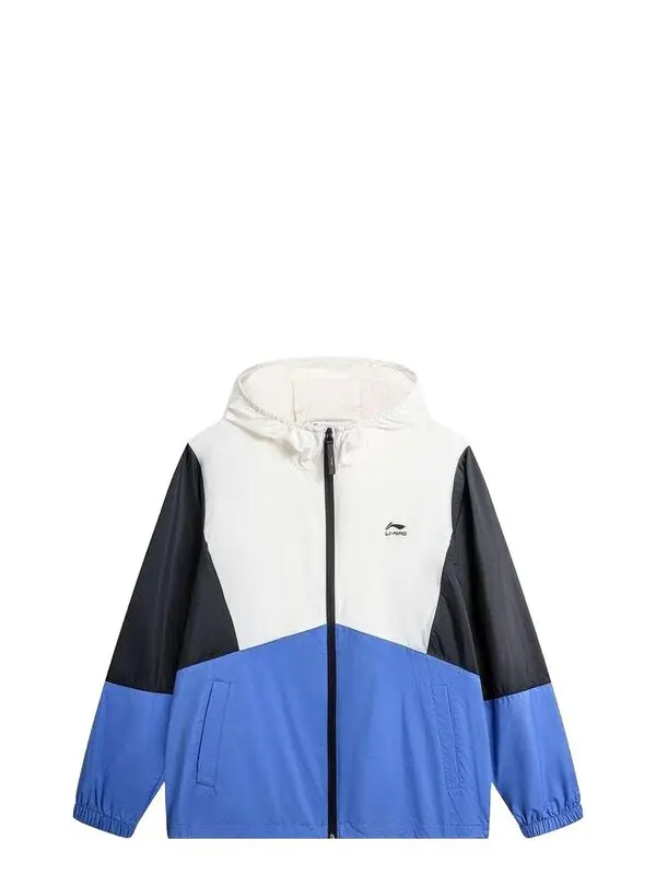 LI-NING Color Block Hooded Windbreaker - White/black/blue