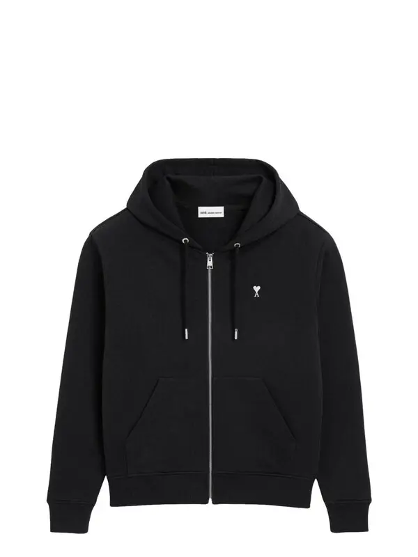 Ami Small Heart Logo Zip Up Hoodie - Black