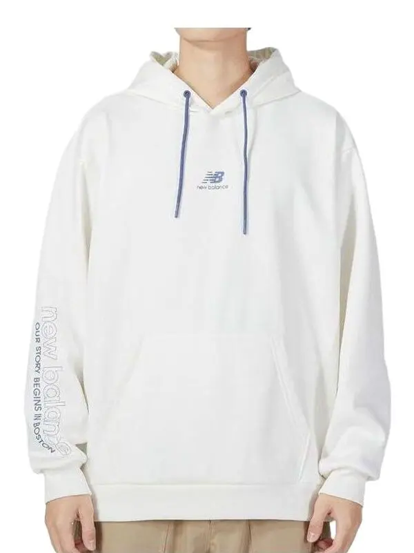 NEW BALANCE Logo Print Hoodie - White/blue