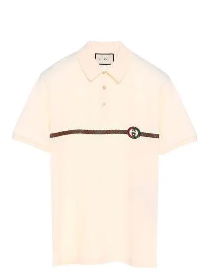 Gucci Gg Embroidered Short Sleeve Polo Shirt For Beige - Creamy