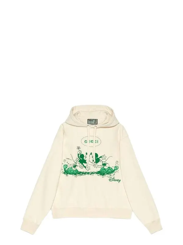 Gucci X Disney Mickey Minnie Printed Logo Hooded Long-sleeved Sweater - Creamy