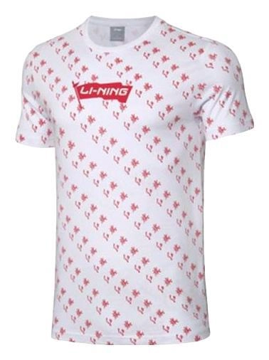 LI-NING Basketball Series Red Flag Printing Short Sleeve 'white - White/red