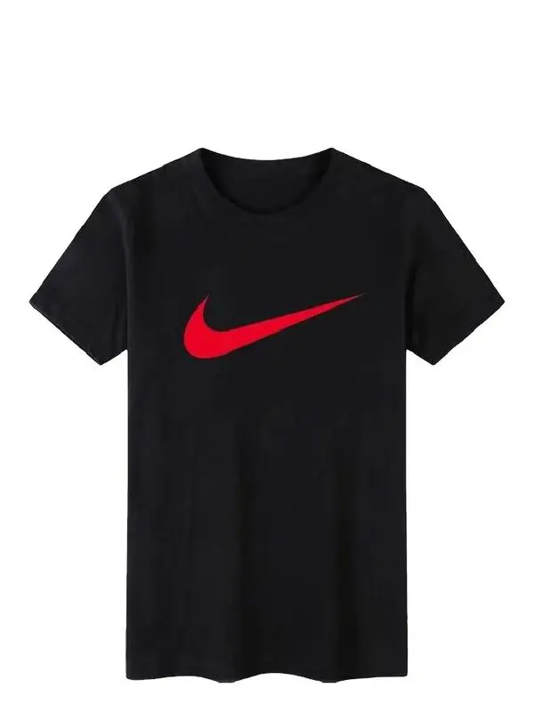 Nike Solid Color Large Logo Printing Round Neck Short Sleeve Black T-shirt - Multi-color