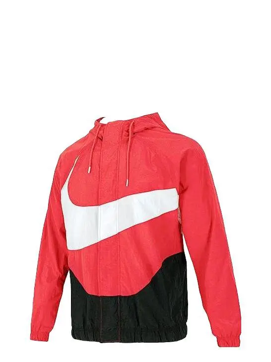 Nike Swoosh Contrasting Colors Large Logo Hooded Woven Jacket - Red