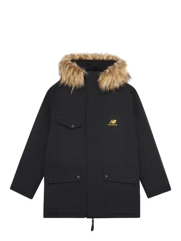 NEW BALANCE Fur Collar Parka - Black/brown
