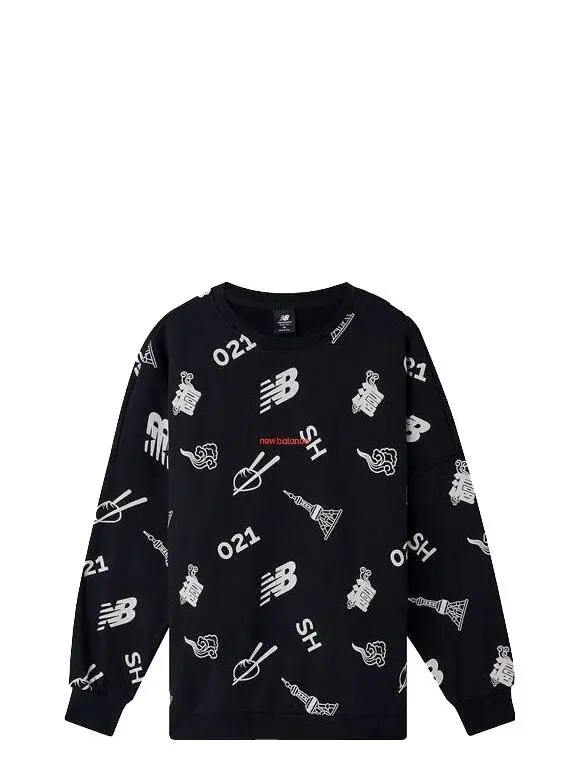 NEW BALANCE All-over Print Crewneck Sweatshirt - Black