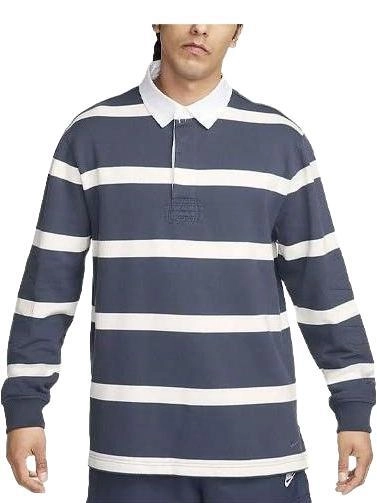 Nike Life Striped Heavyweight Rugby Shirt 'thunder - Blue