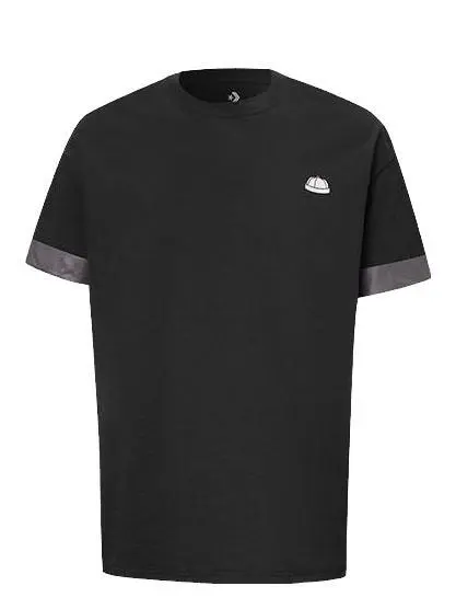 CONVERSE City Short Sleeve Tee Cuff Contrasting Colors Sports Round Neck - Black