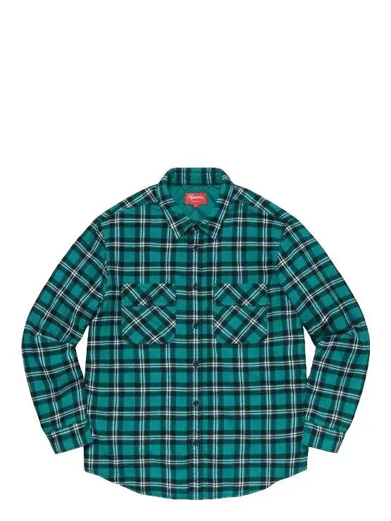 Supreme Fw19 Week 17 Arc Logo Quilted Flannel Shirt Logo - Green