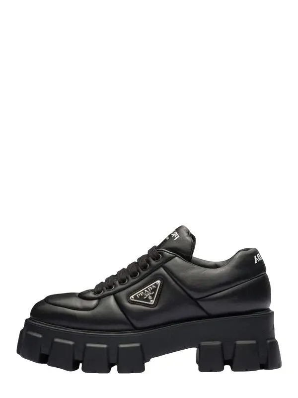 Prada Monolith Brushed Leather Lace-up Shoes - Black