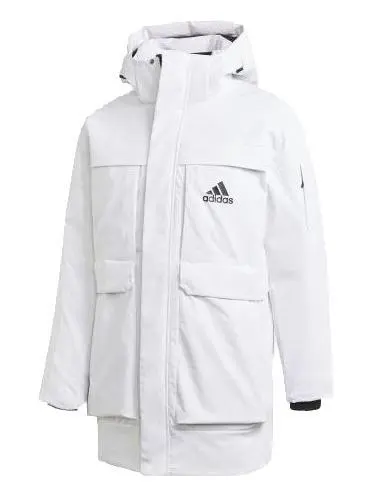 Adidas Full-length Zipper Down Jacket With Multiple Pockets - White