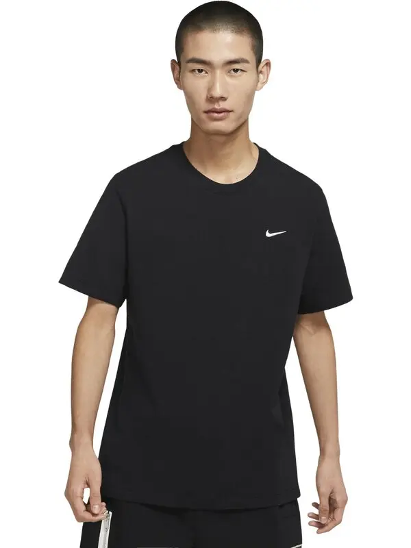 Nike Solid Color Embroidered Logo Micro Mark Round Neck Casual Short Sleeve Black - Multi-color