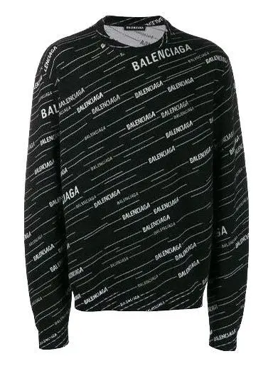 Balenciaga Jacquard Logo Crewneck Sweater - Black/white