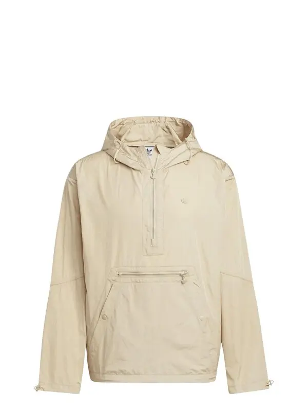 Adidas Originals Solid Color Half Zipper Hooded Straight Long Sleeves Coffee - Default Color