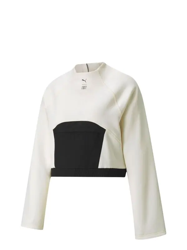 PUMA Train First Mile Mock Neck Long Sleeve Pullover - White/black